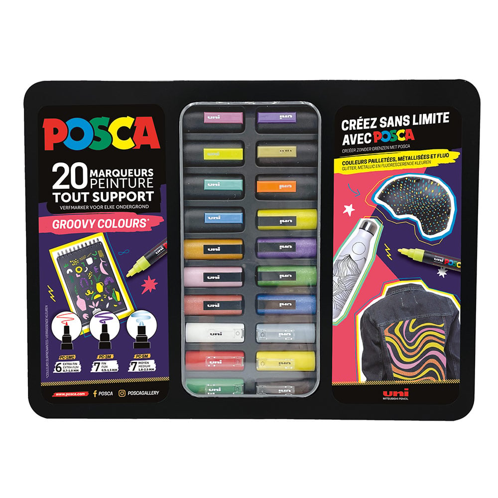 Mallette POSCA métal de 20 marqueurs Groovy Colours : Chez ...