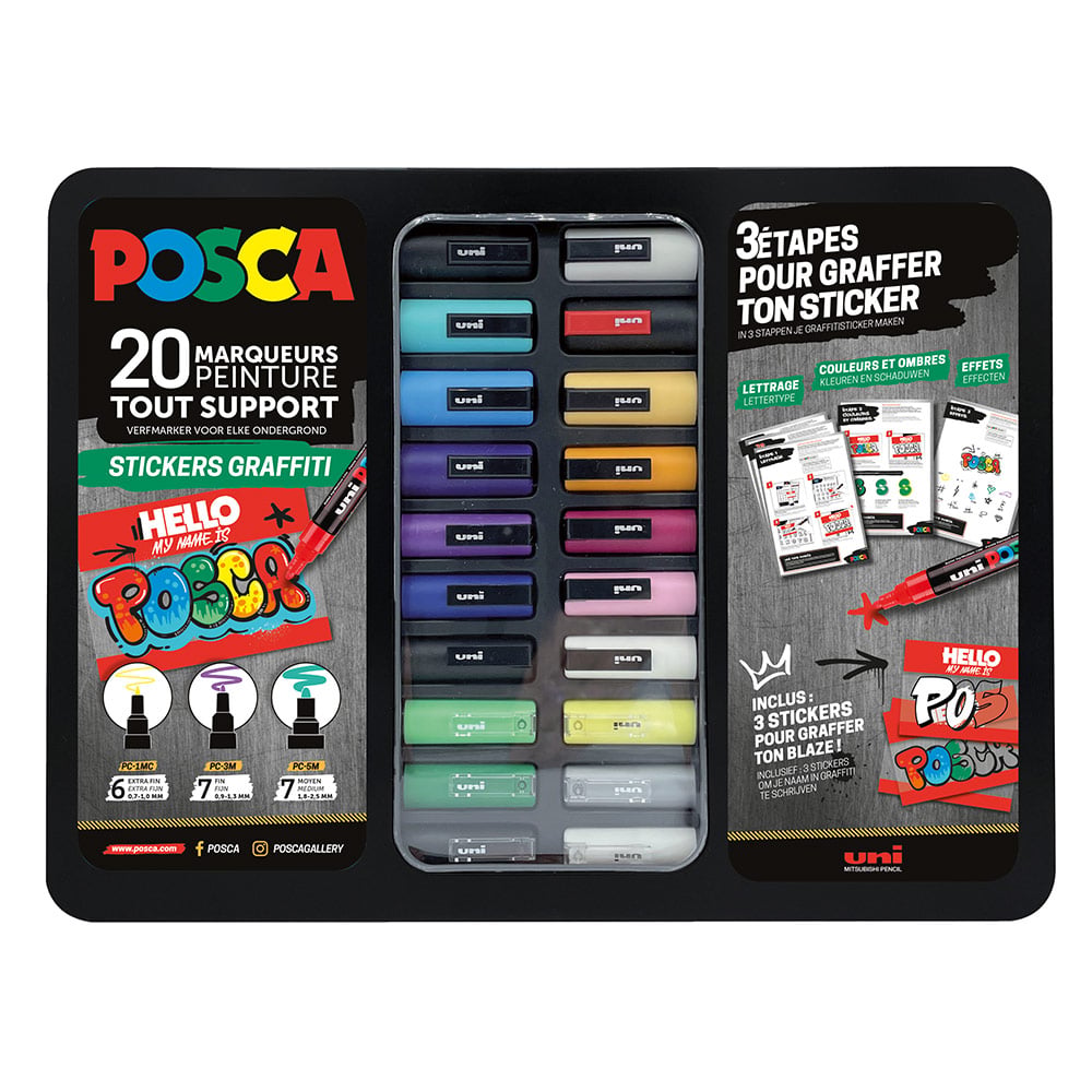 Mallette POSCA métal de 20 marqueurs Stickers Graffiti : Chez ...