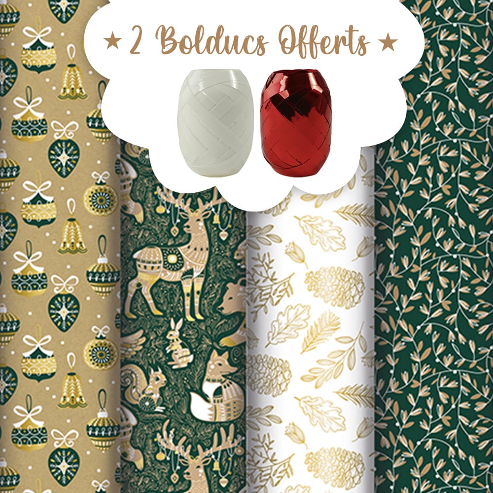 Lot de 4 rouleaux papier cadeau noël 5m Kraft Forêt CLAIREFONTAINE 70g ...
