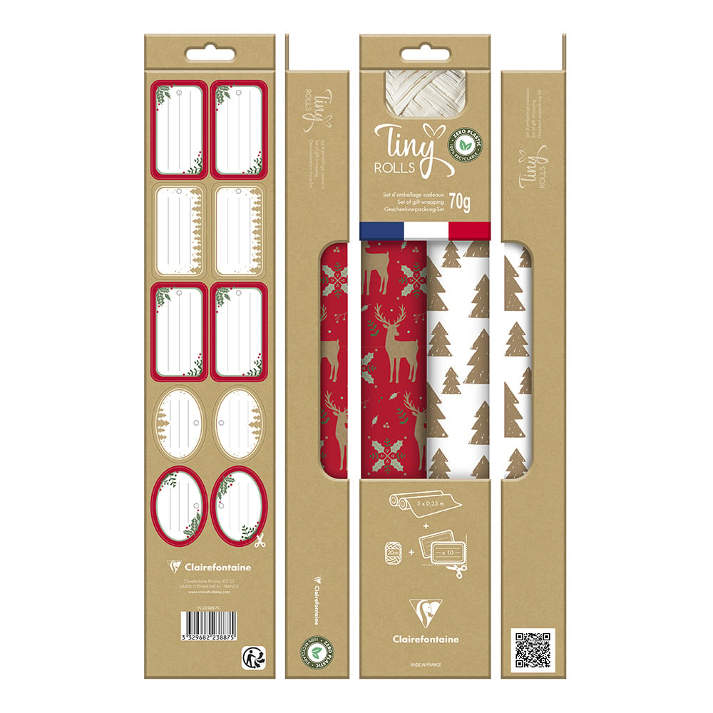 Set d'emballage noël : 2 rouleaux papier cadeau 5m + 1 bolduc en papier ...