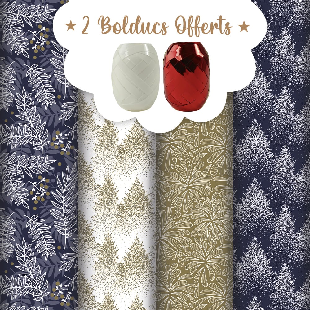 Lot de 4 rouleaux papier cadeau pour Noël CLAIREFONTAINE 2m + 2 bolducs ...