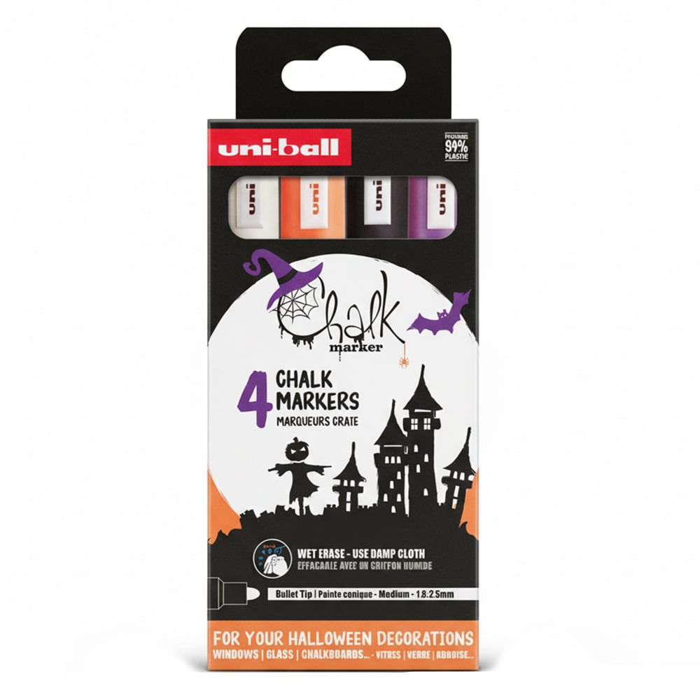 4 marqueurs craie Chalk UNIBALL Halloween pointe moyenne conique : Chez ...