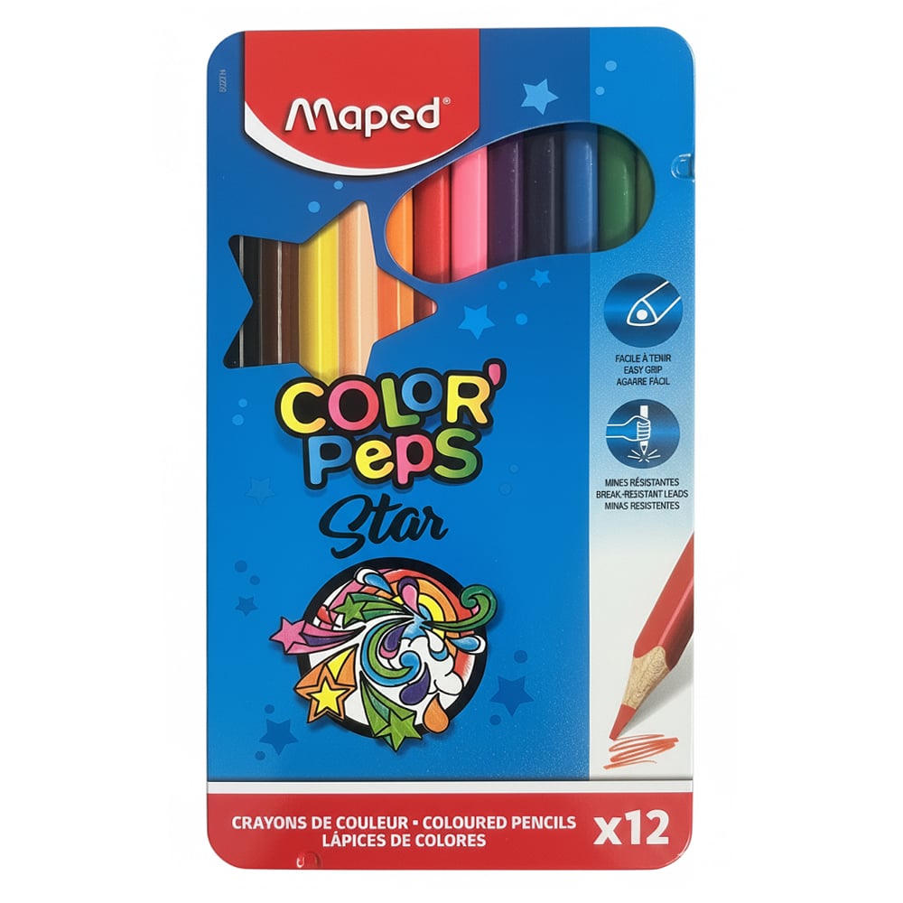 12 crayons de couleur MAPED COLOR'PEPS boîte en métal : Chez ...