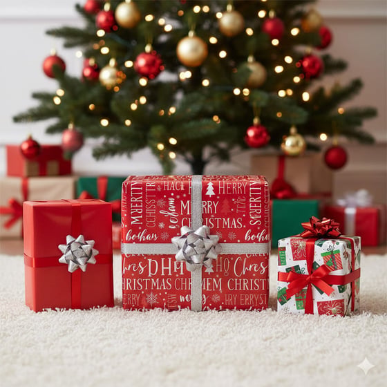 Set d'emballage Noël : 3 rouleaux papier cadeau 1,5m + 4 nœuds + 2 ...