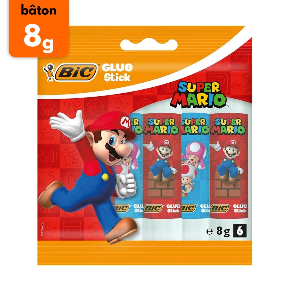 Lot de 6 bâtons de Colle BIC Ecolution SUPER MARIO 8g : Chez ...