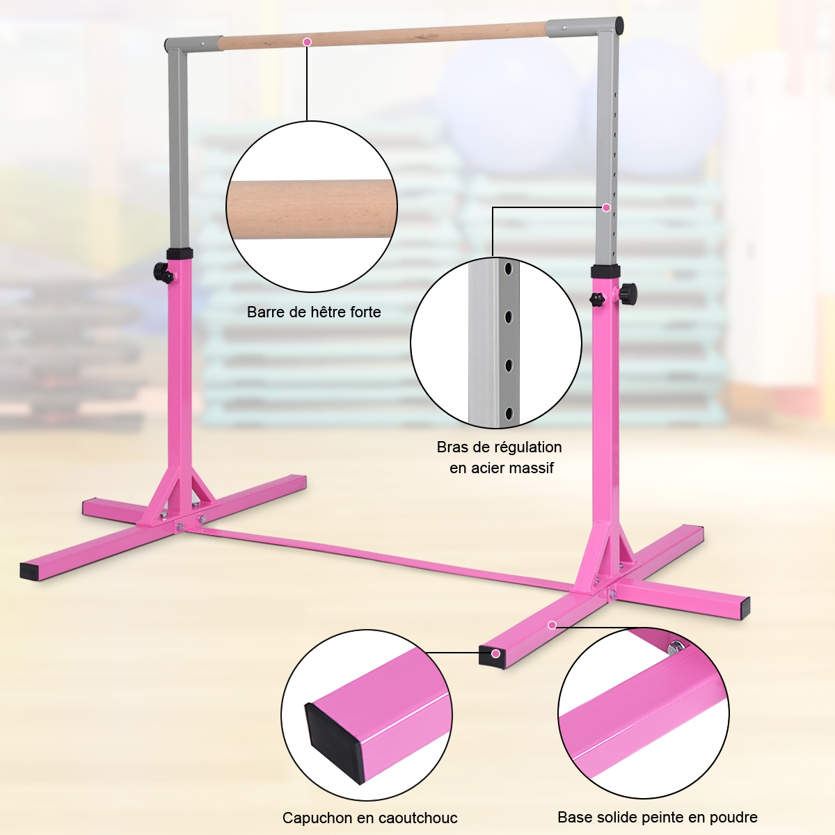 Barre de Gymnastique en Acier Hauteur réglable 91cm à 150cm Rose : Chez ...