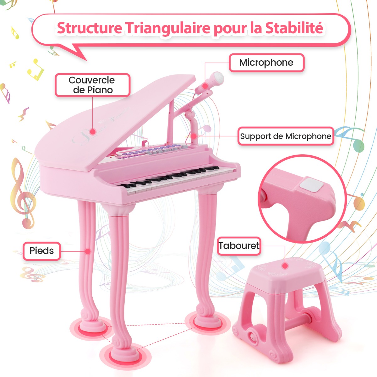 Piano électronique ludique à 37 touches pour enfants avec microphone ...