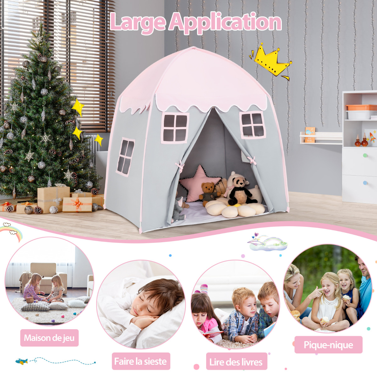 Tente de jeu rose pour enfants de 3 ans et plus équipée d'un tapis ...