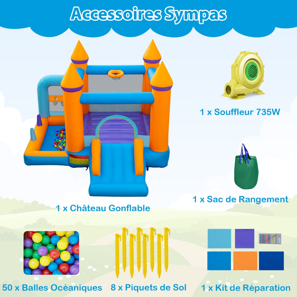 Ensemble de jeux gonflables 5-en-1 comprenant un château gonflable ...