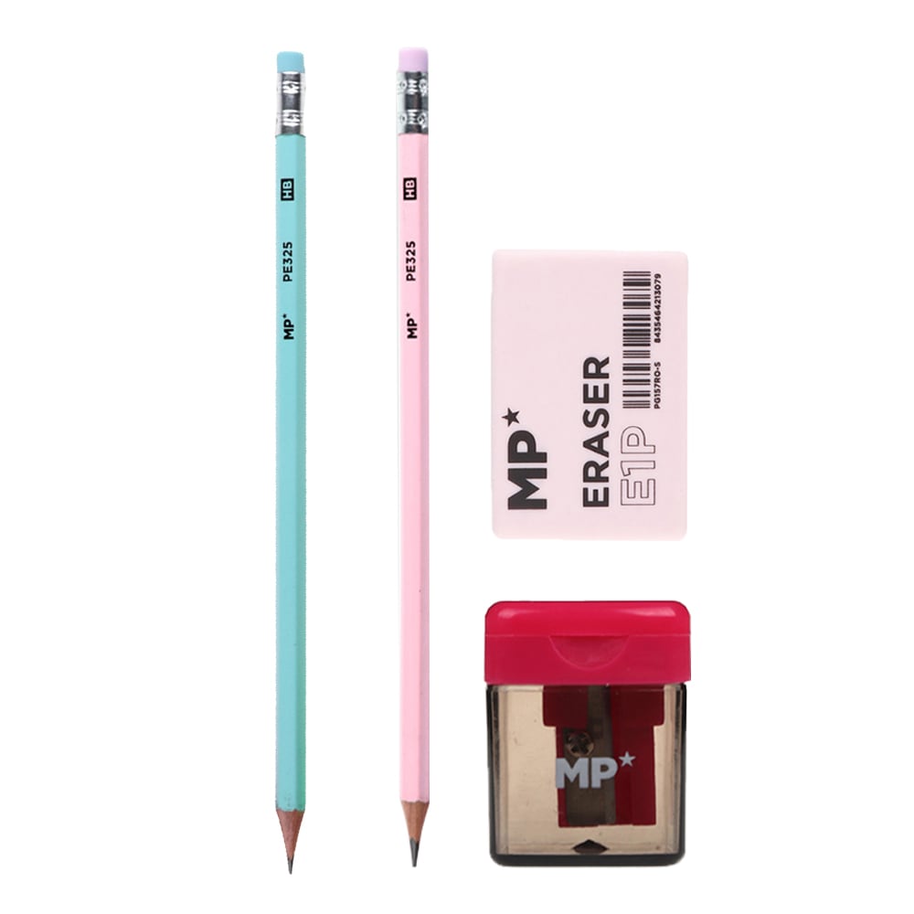 Lot de 2 crayons à papier HB embout gomme Pastel + 1 taille-crayon + 1 ...