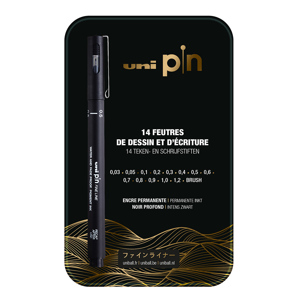 Coffret Métal de 14 marqueurs UNI PIN pointes et couleurs assorties ...