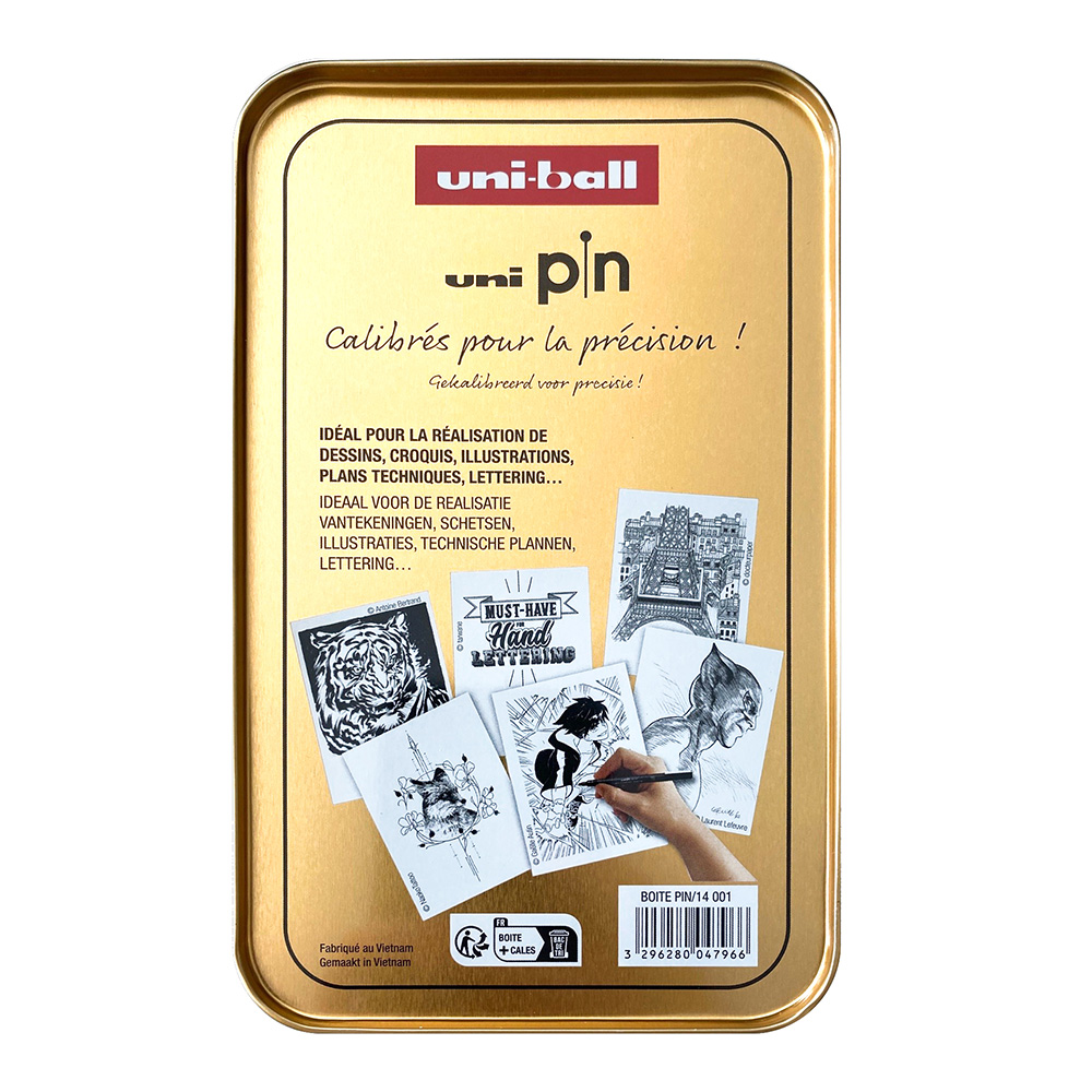 Coffret Métal de 14 marqueurs UNI PIN pointes et couleurs assorties ...