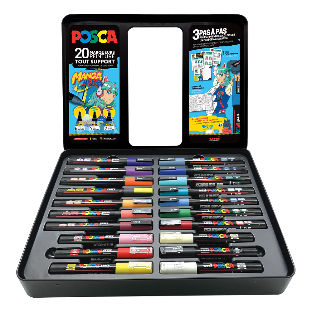 Mallette POSCA de 20 marqueurs pointes et couleurs assorties Manga hero ...