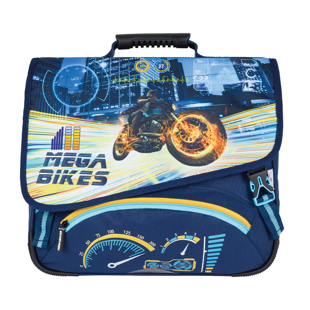 Cartable MEGABIKES 38cm 2 compartiments bleu : Chez Rentreediscount ...
