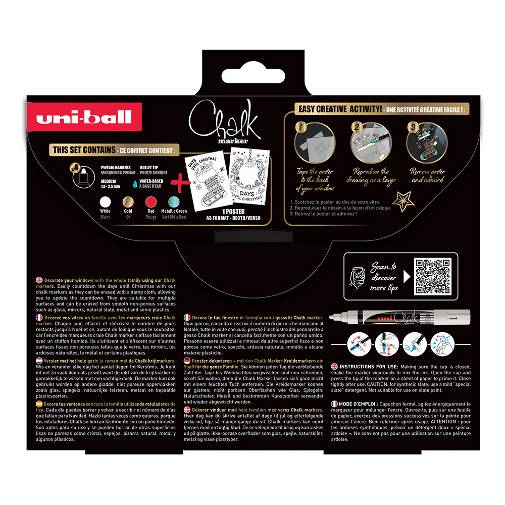 Coffret de 4 marqueurs craie UNI BALL Chalk Noël : Chez Rentreediscount ...