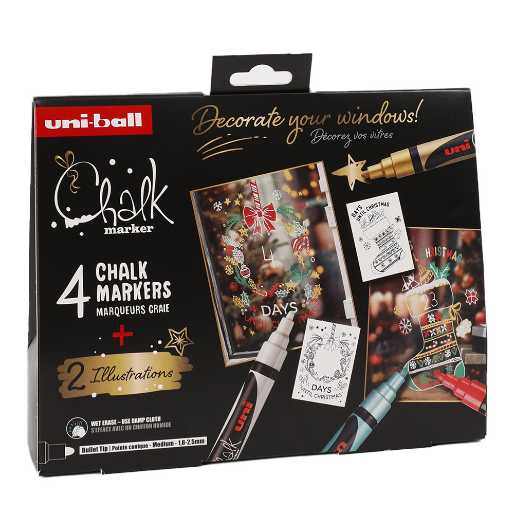 Coffret de 4 marqueurs craie UNI BALL Chalk Noël : Chez Rentreediscount ...