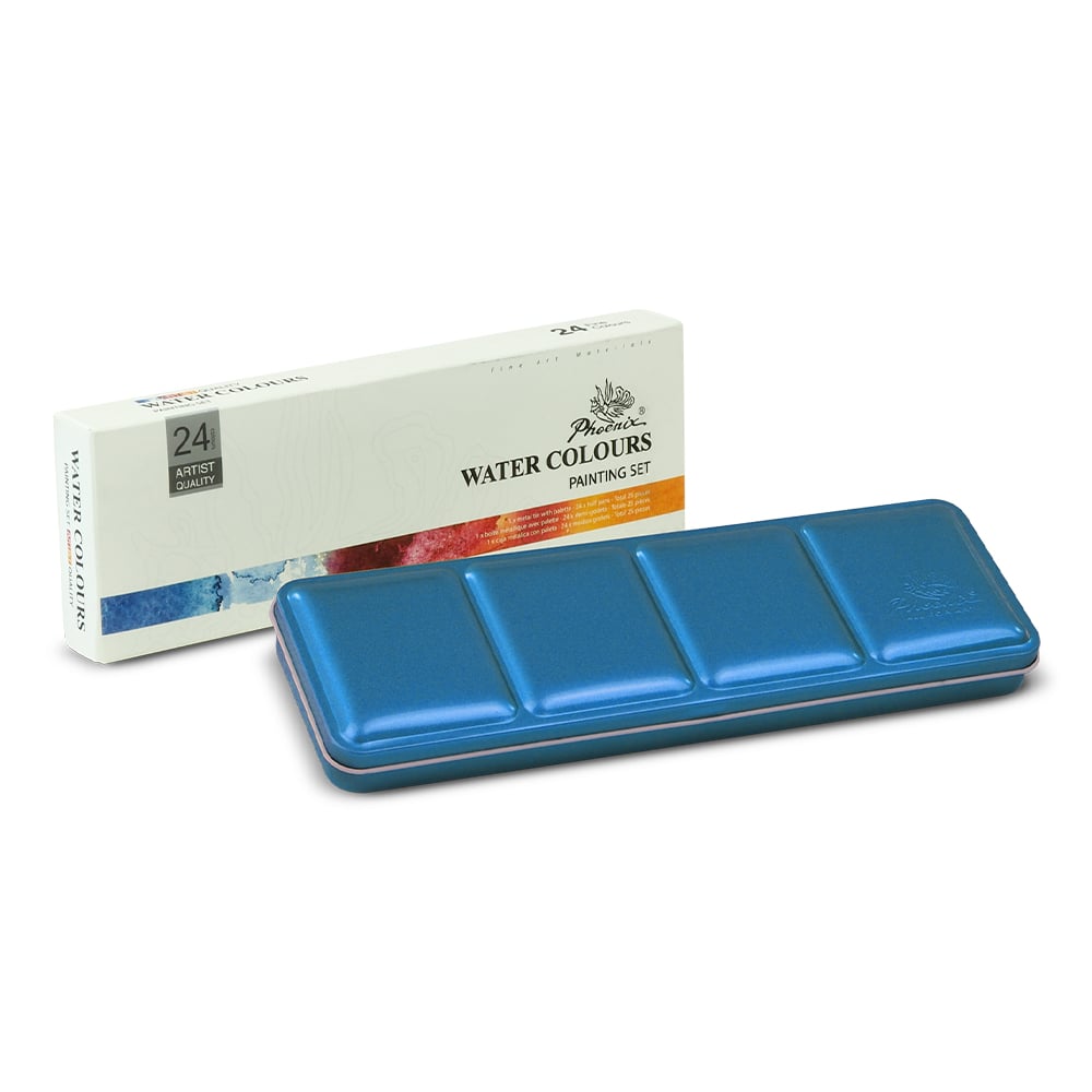 Boîte de peinture à l'eau PHOENIX Demi-Godets 24 pastilles de couleurs ...