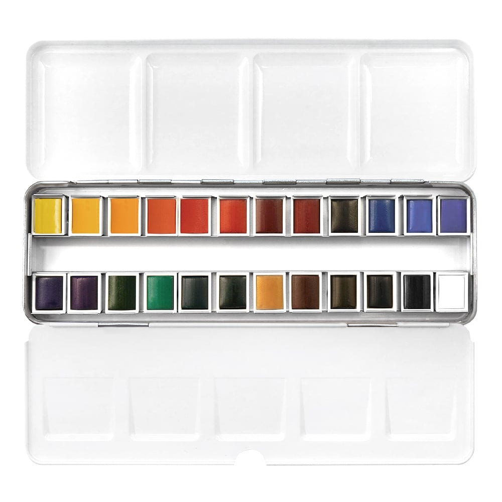 Boîte de peinture à l'eau PHOENIX Demi-Godets 24 pastilles de couleurs ...