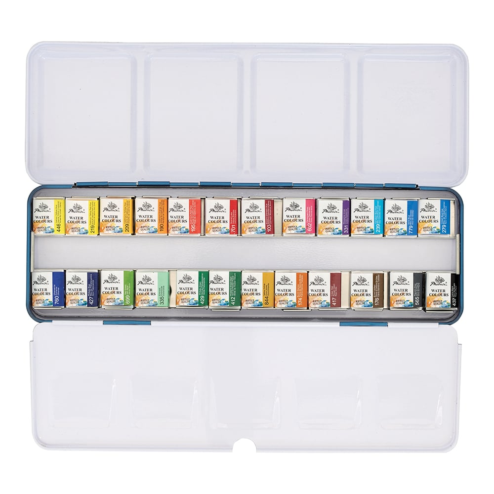Boîte de peinture à l'eau PHOENIX Demi-Godets 24 pastilles de couleurs ...