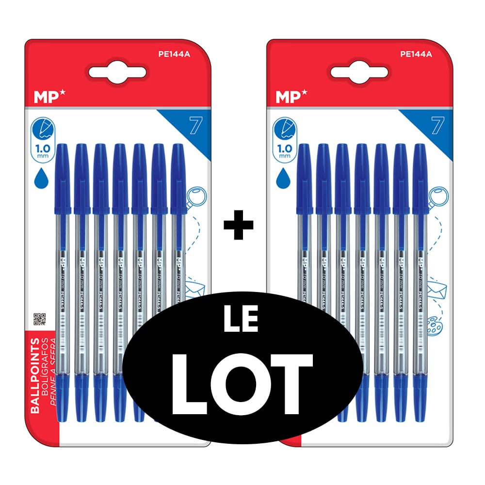 2 Lots de 7 stylos bille pointe moyenne 1 mm encre bleue de MP, Stylos ...