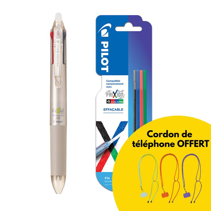 Stylo roller 4 couleurs PILOT FriXion Ball effaçable et rechargeable ...