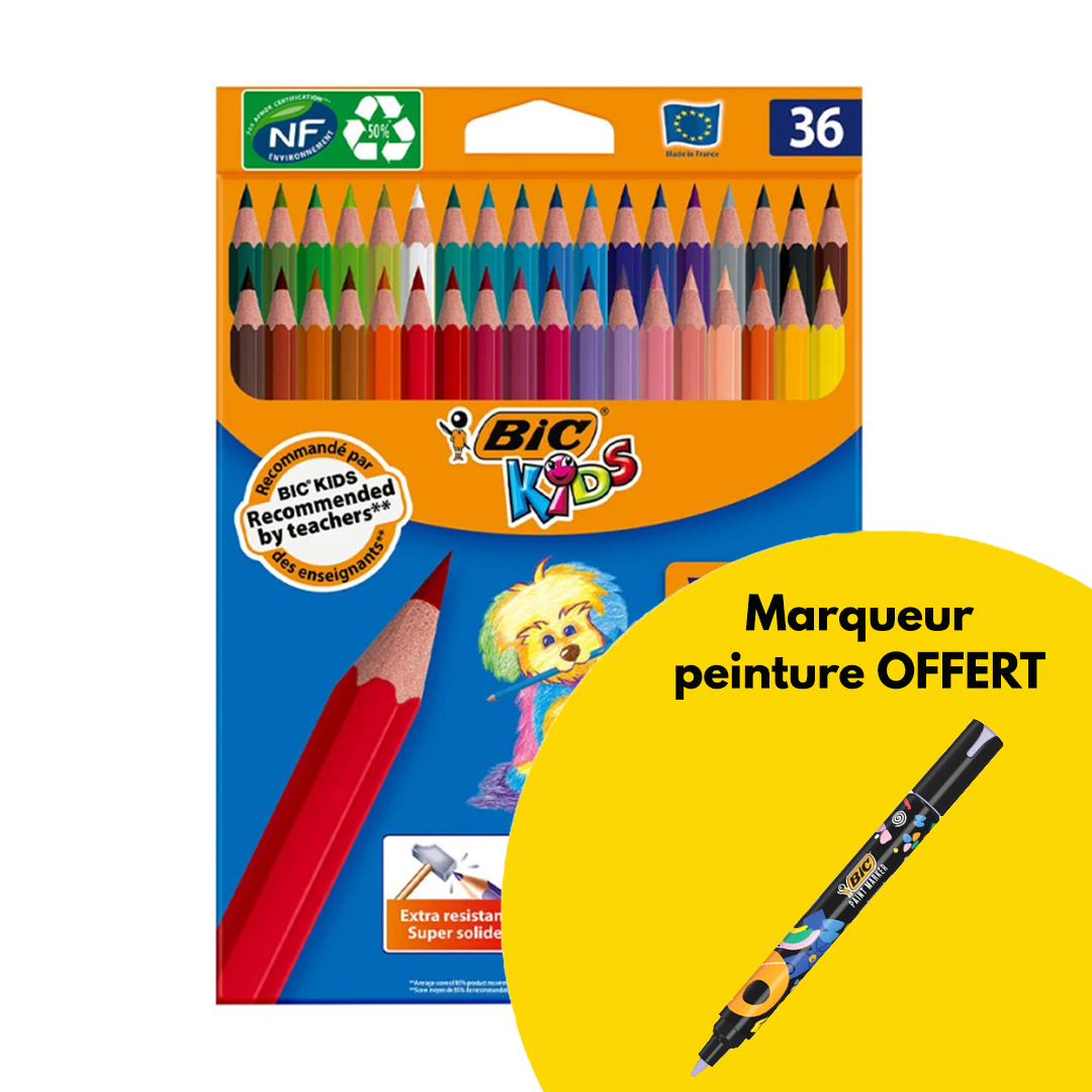 36 Crayons de couleur BIC Kids Evolution ECOlutions + Marqueur peinture BIC intensity pastel ...