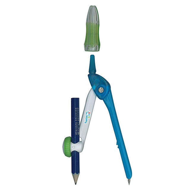 Compas TWIST N SAFE métal à capuchon bleu et blanc : Chez ...