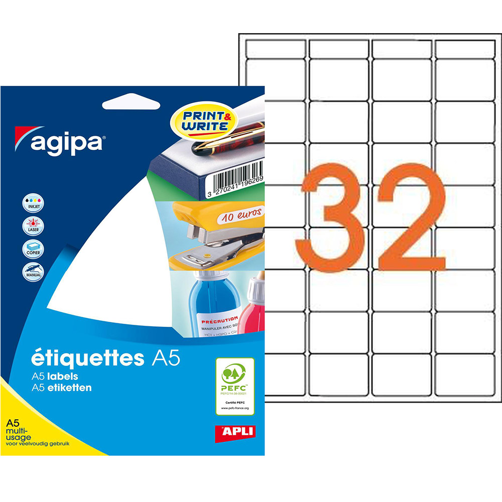 Etui de 512 étiquettes A5 AGIPA autocollantes format 24x33,5mm : Chez ...