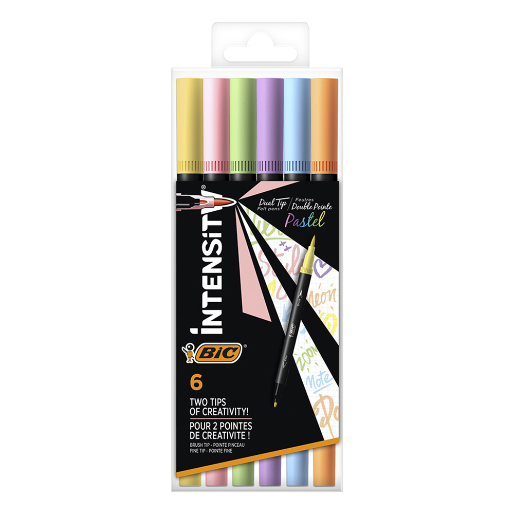 6 Feutres BIC Intensity Dual Tip Pastel double pointe pinceau + fine ...