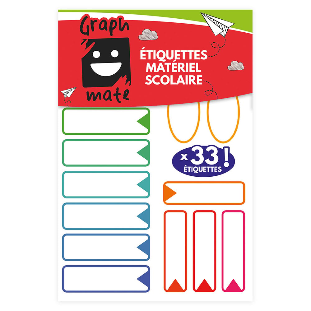 33 étiquettes adhésives pour matériel scolaire GRAPHMATE : Chez ...