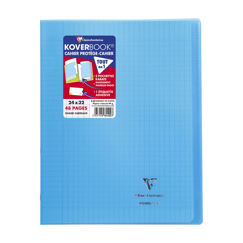 Cahier Koverbook Polypro Bleu CLAIREFONTAINE 24x32 48p Grands Carreaux ...